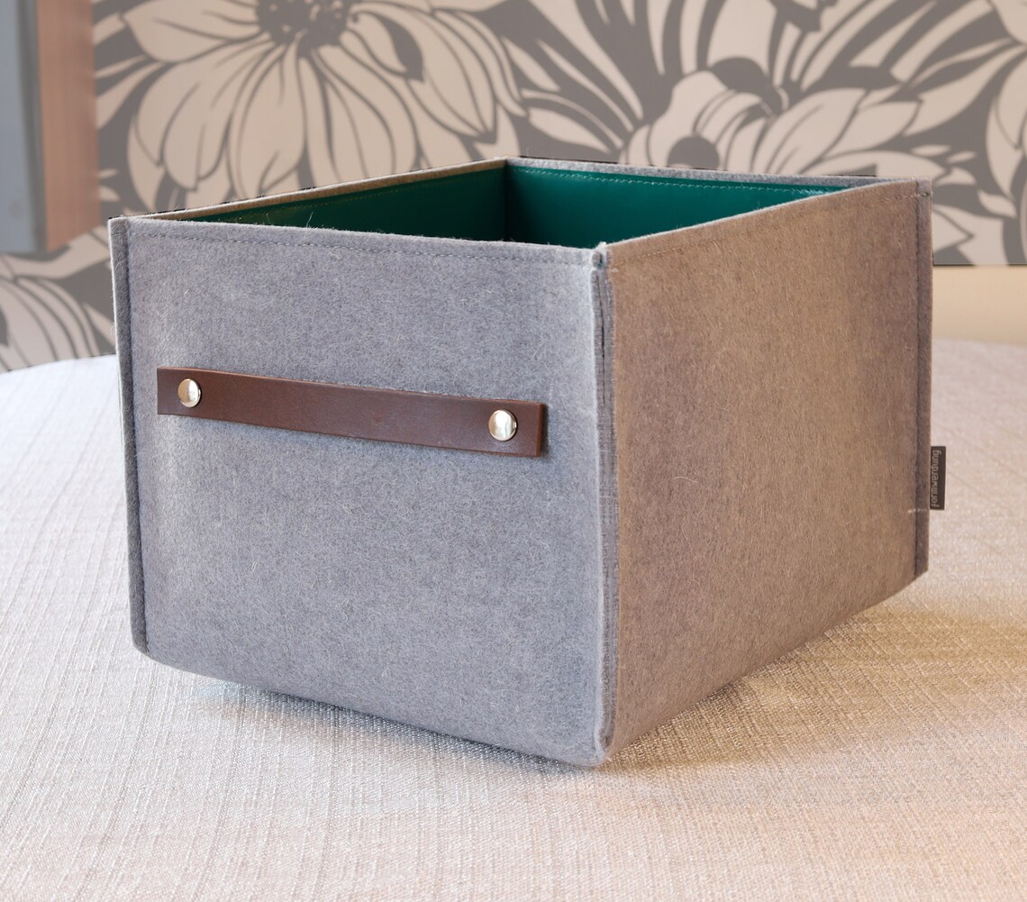 Felt Storage Box With Leather Handle Custom Made Storage - Etsy