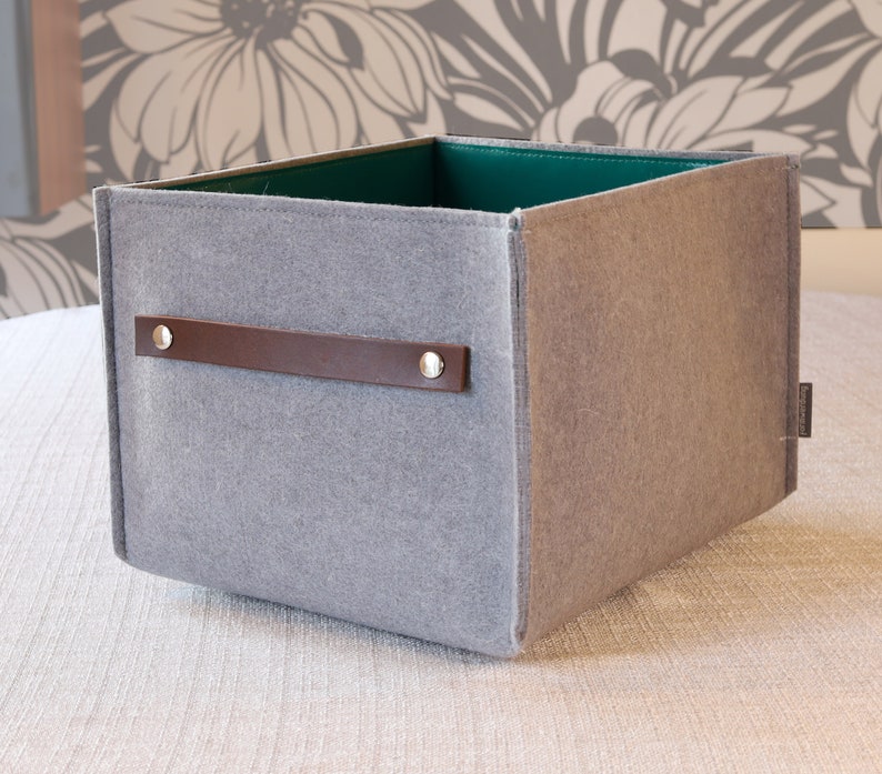 Felt Storage Box With Leather Handle Custom Made Storage - Etsy