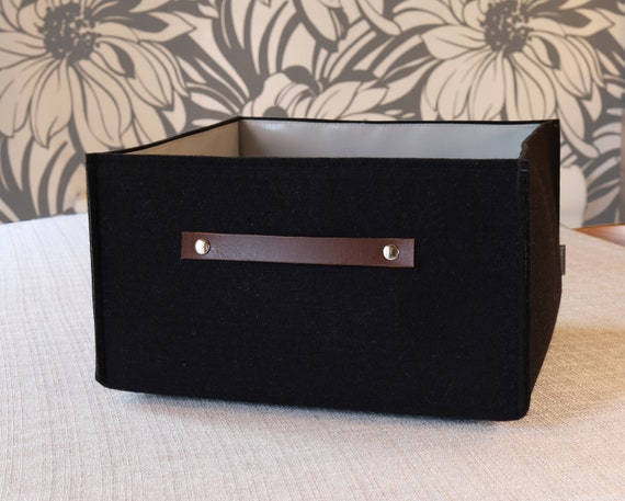Felt Storage Box With Leather Handle Custom Made Storage - Etsy