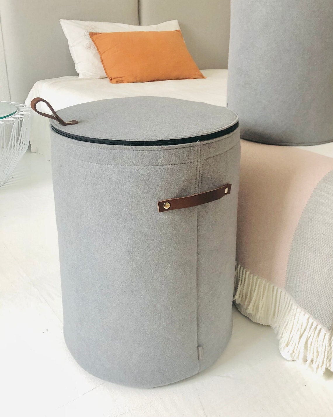 Handcrafted Wool Felt Hamper With Lid, Elegant Home Storage Laudry ...