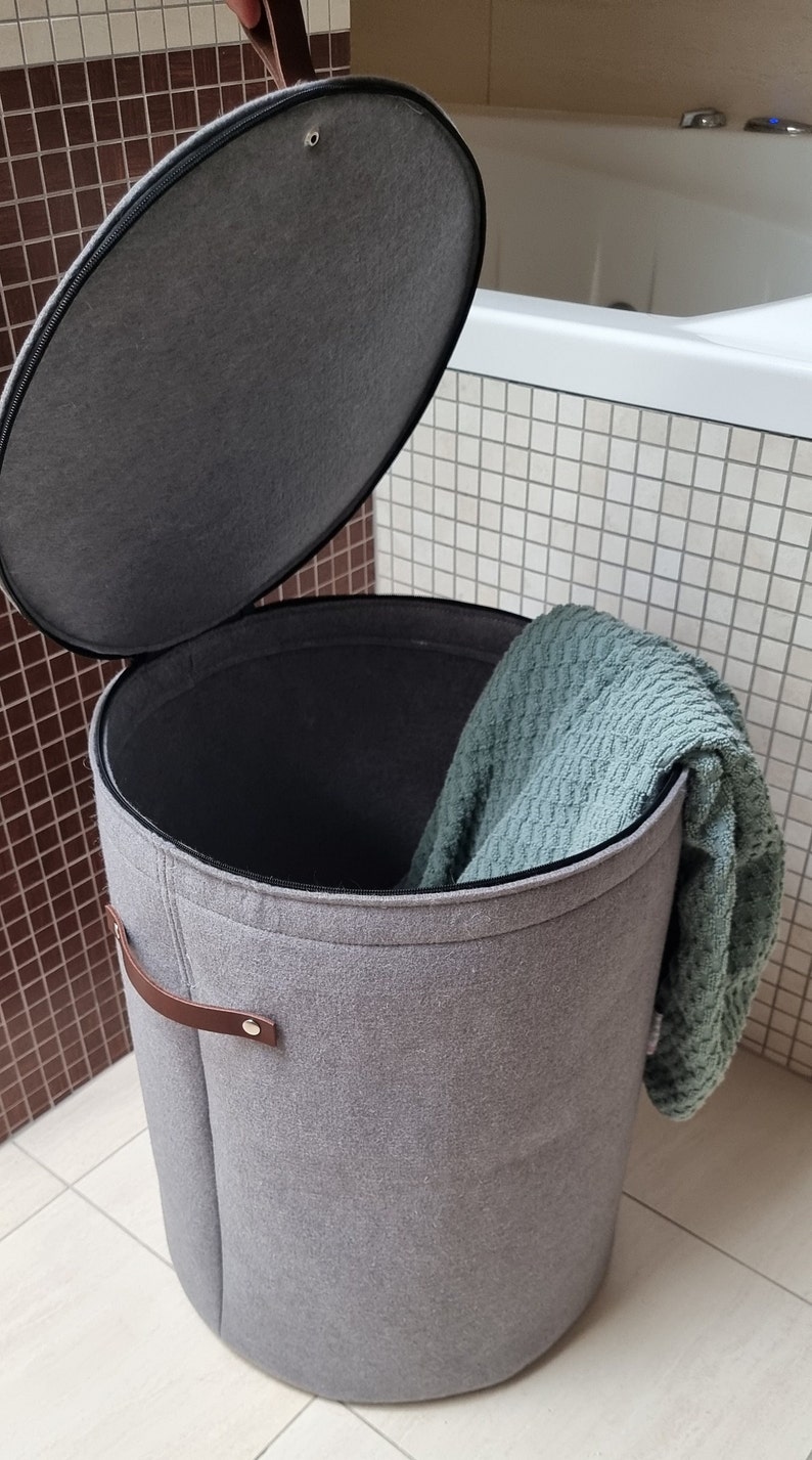 Handcrafted Wool Felt Hamper With Lid, Elegant Home Storage Laudry ...
