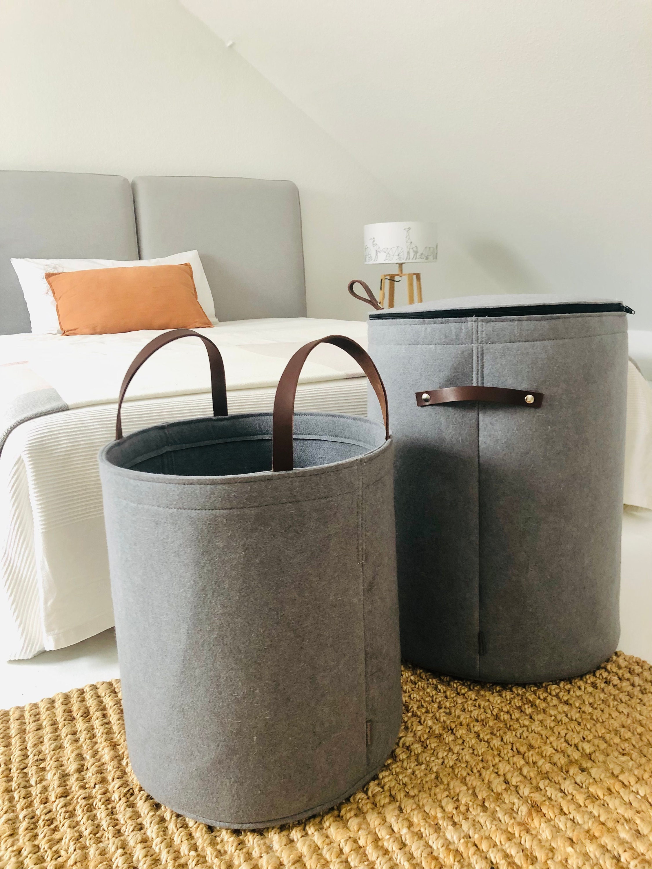 Large Laundry Hamper Basket With Lid Made From Wool Felt - Etsy