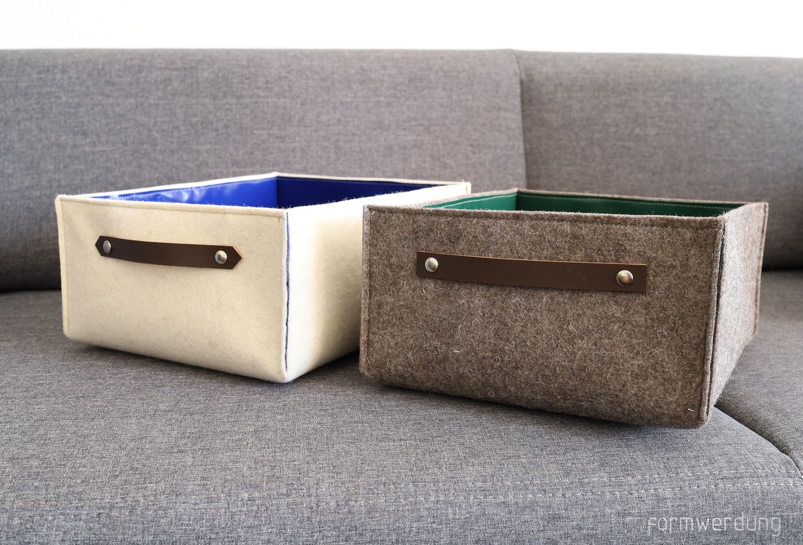 Felt Storage Box With Leather Handle Custom Made Storage - Etsy