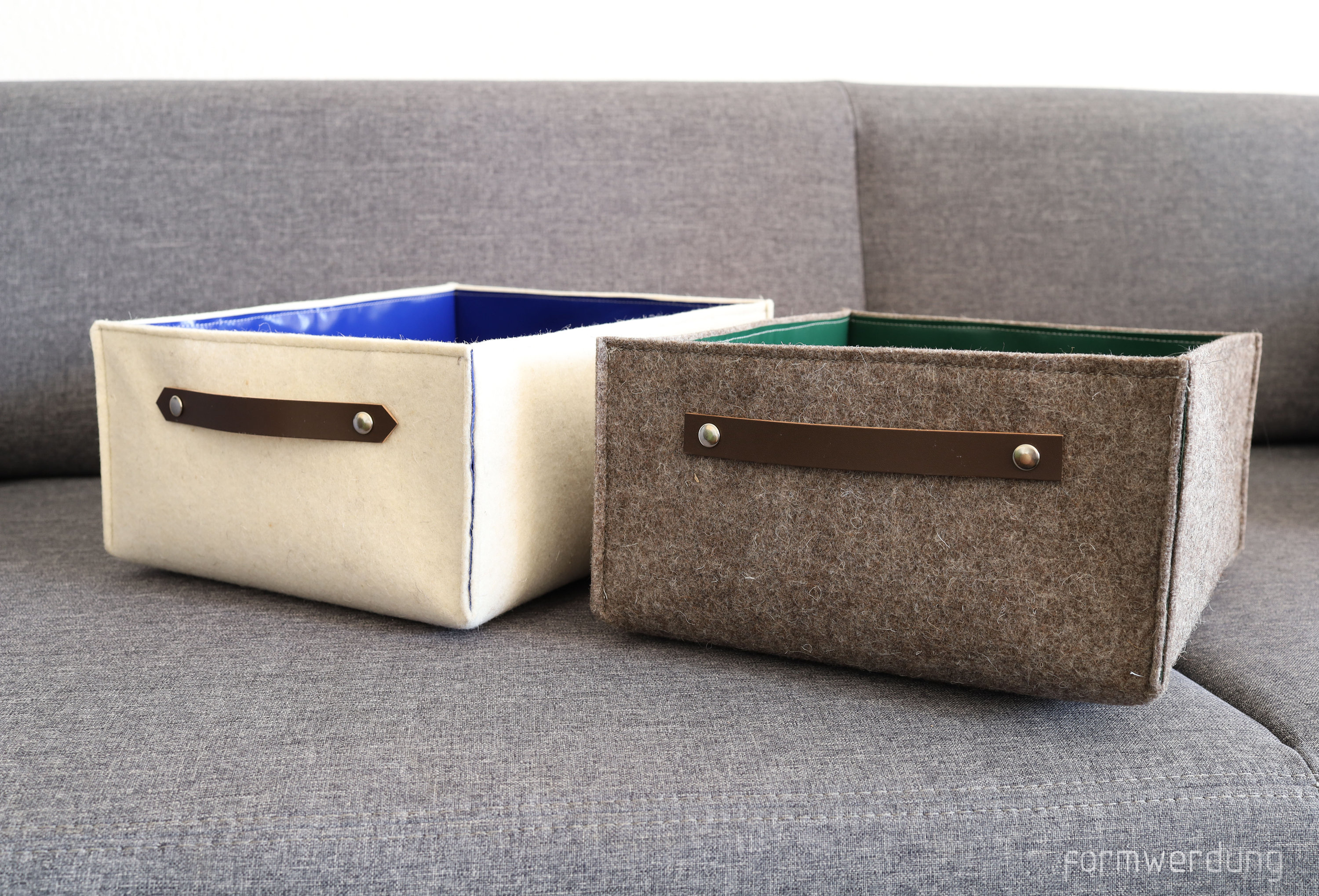 Felt Storage Box With Leather Handle Custom Made Storage - Etsy