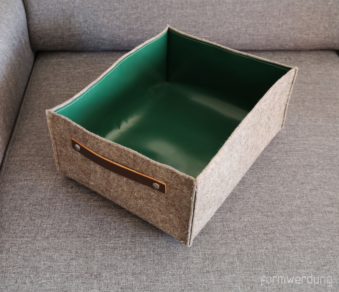 Felt Storage Box With Leather Handle Custom Made Storage - Etsy