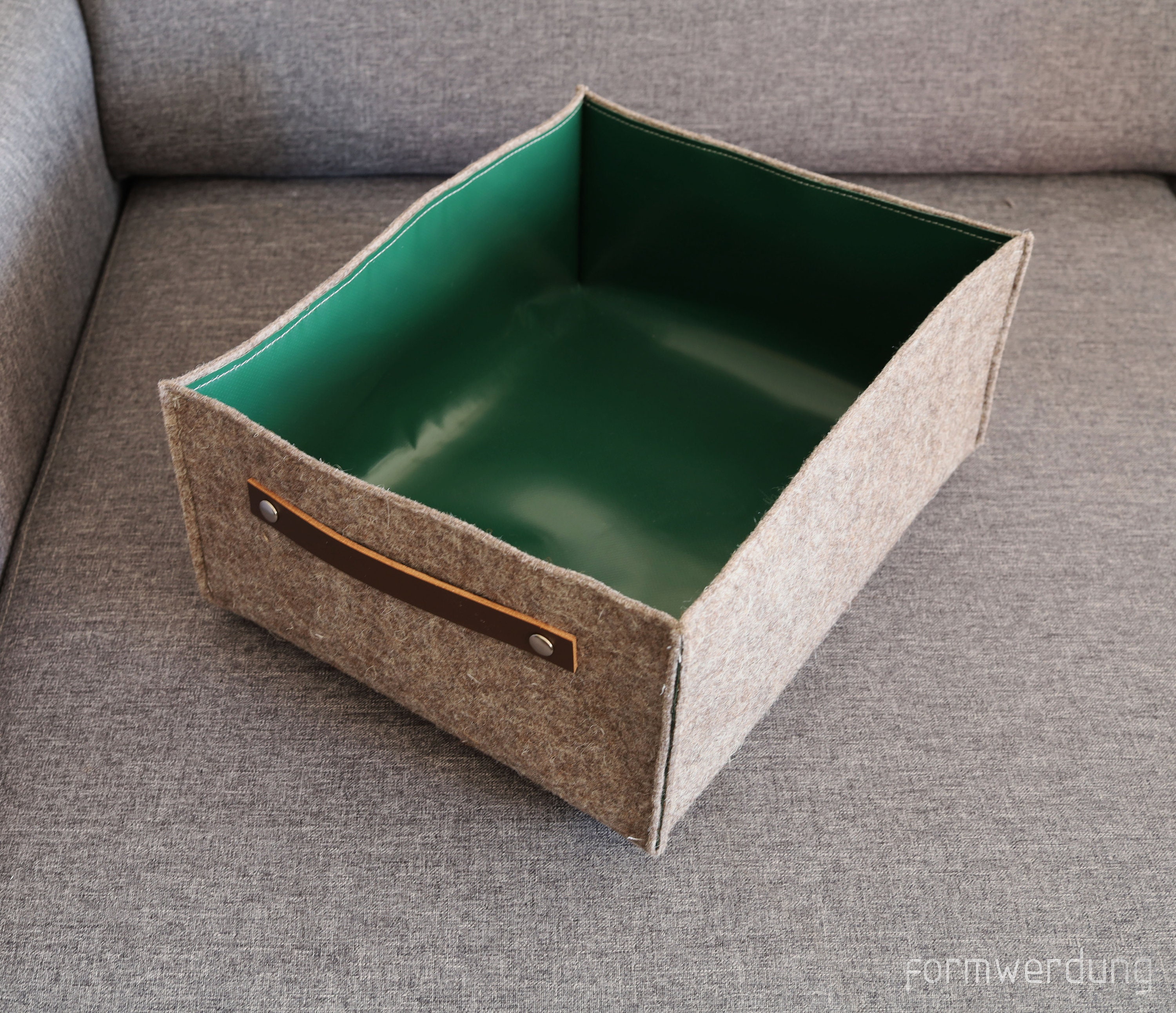 Felt Storage Box With Leather Handle Custom Made Storage - Etsy