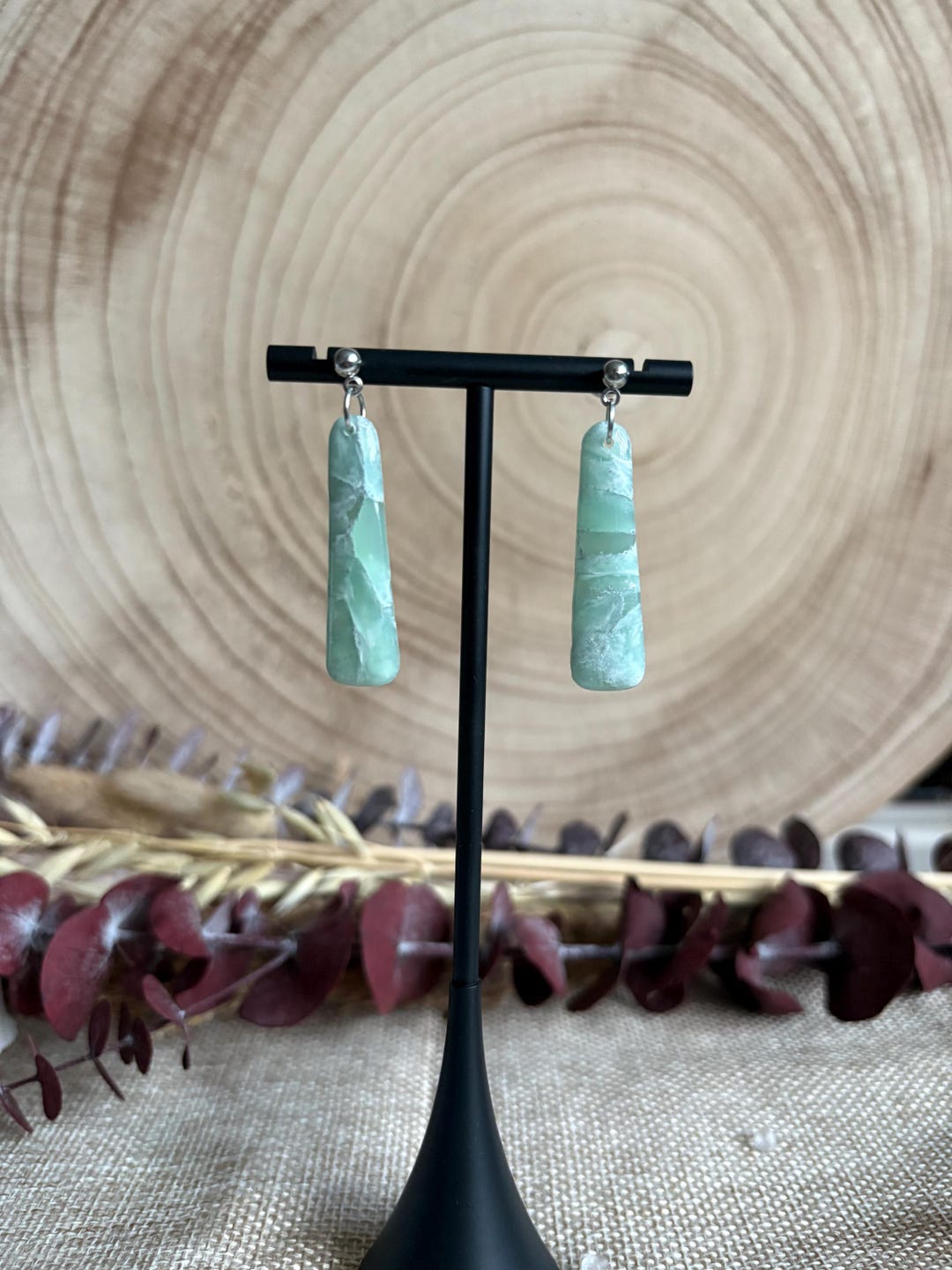Jade Inspired Handmade Faux Stone Silver Obelisk Shaped Polymer Clay ...
