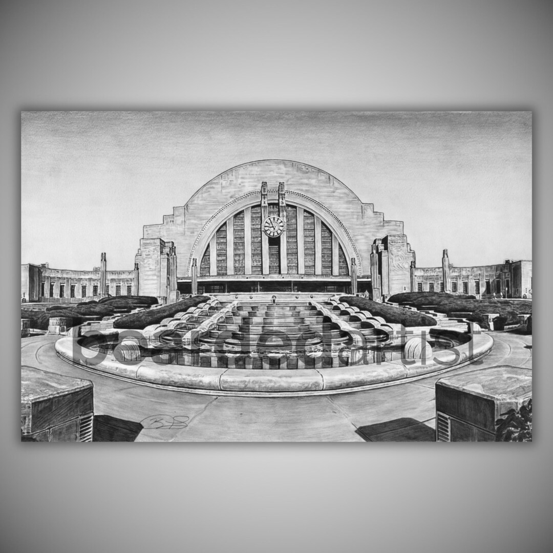 Cincinnati Union Terminal Art Print – Art Deco Graphite Drawing - Etsy