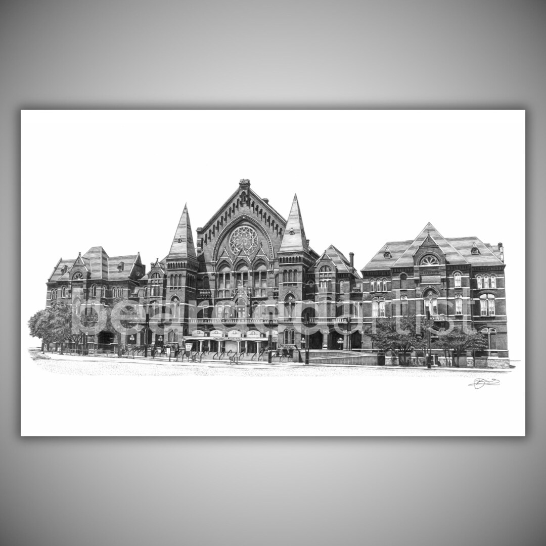 Cincinnati Music Hall Print: Graphite Pencil Drawing, Landmark ...