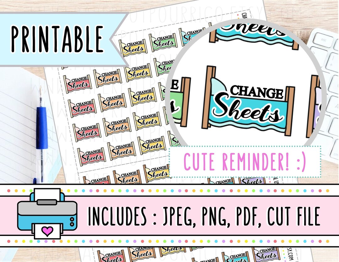 Change Sheets Reminder, Printable DIY Planner Stickers, Cute Make Bed ...