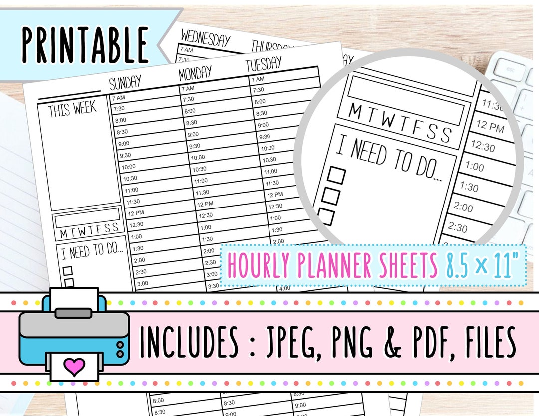 Clean & Simple, Basic Hourly Week Planner Layout - Just Print and Go ...