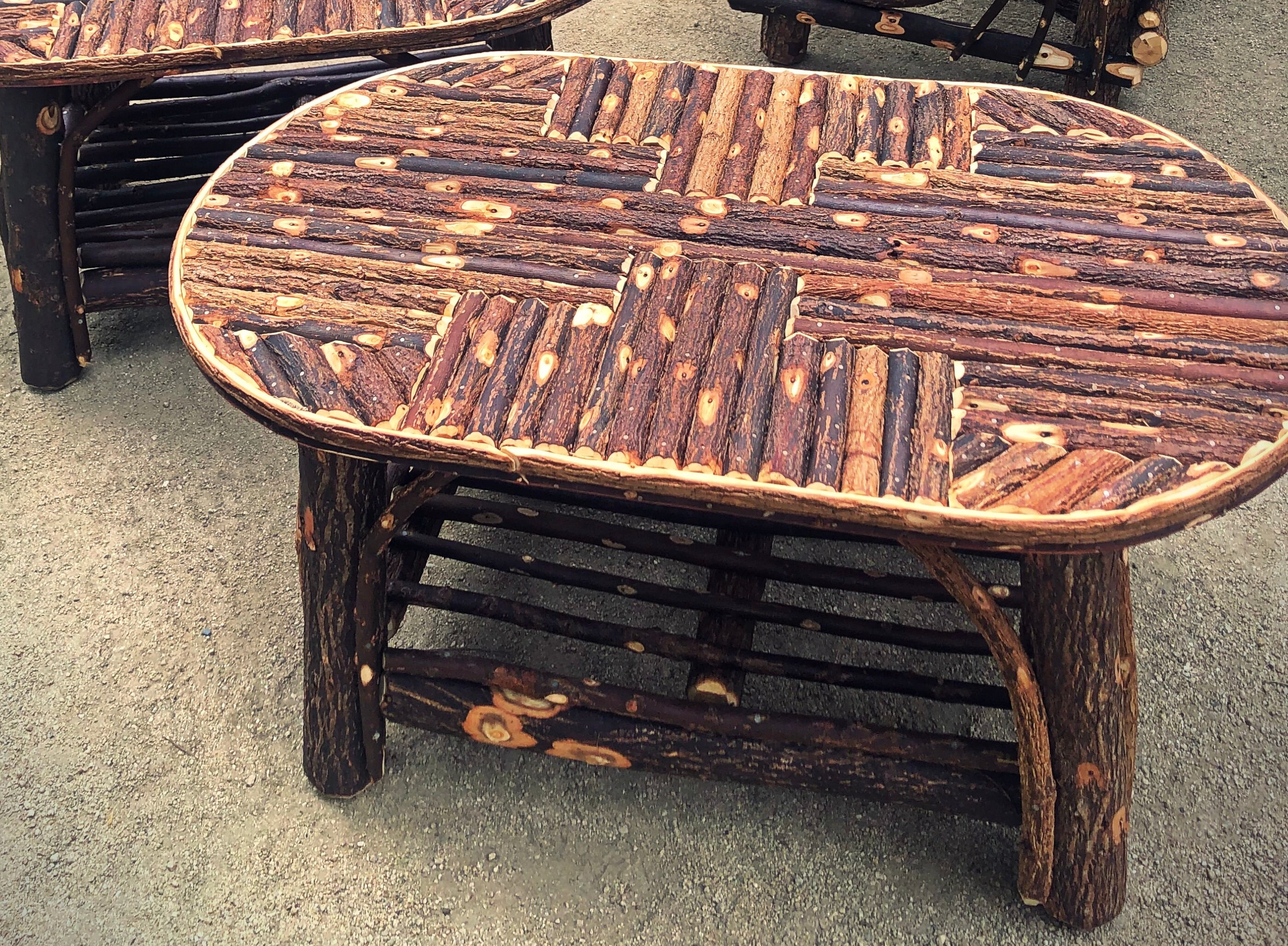 Mosaic Inlaid Wood Top Willow Coffee Table: Rustic Twig Frame - Etsy