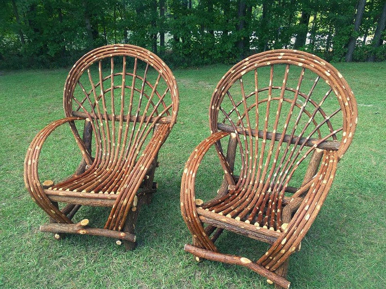 Set of Two Handmade Willow Chairs . Two Fan Back Bentwood - Etsy