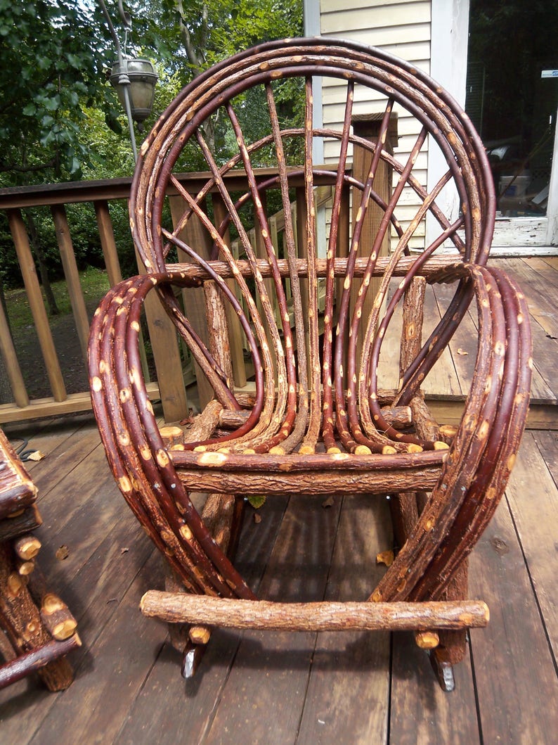 Two Handmade Twig Willow Fan Back Chairs and End Table - Etsy