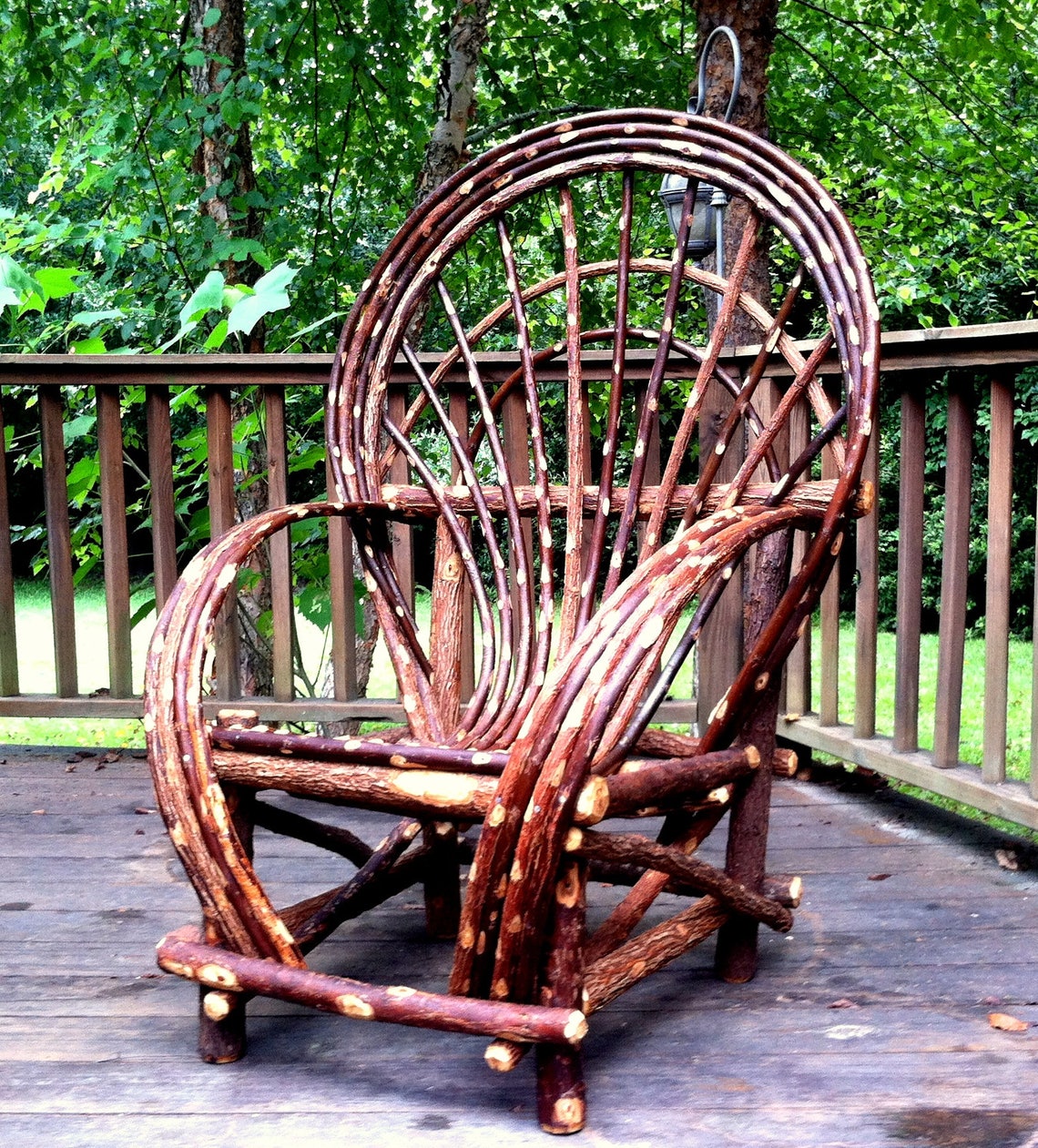 Two Handmade Twig Willow Fan Back Chairs and End Table - Etsy