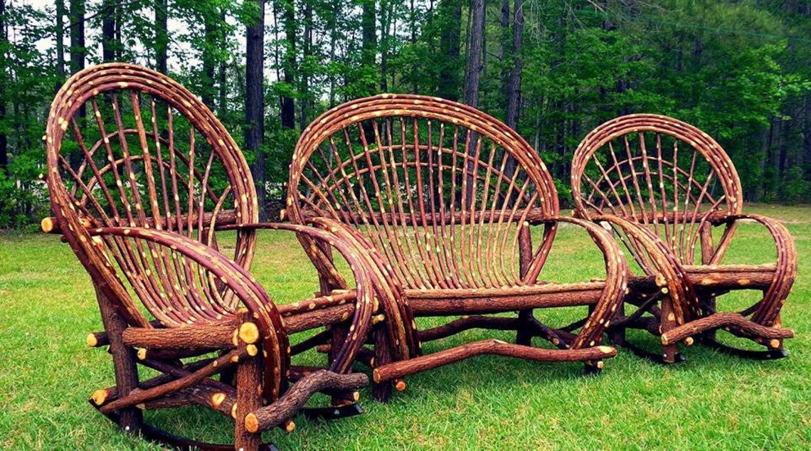 Fan Back Style Three Piece Twig Willow Furniture Set ** Loveseat and 2 ...