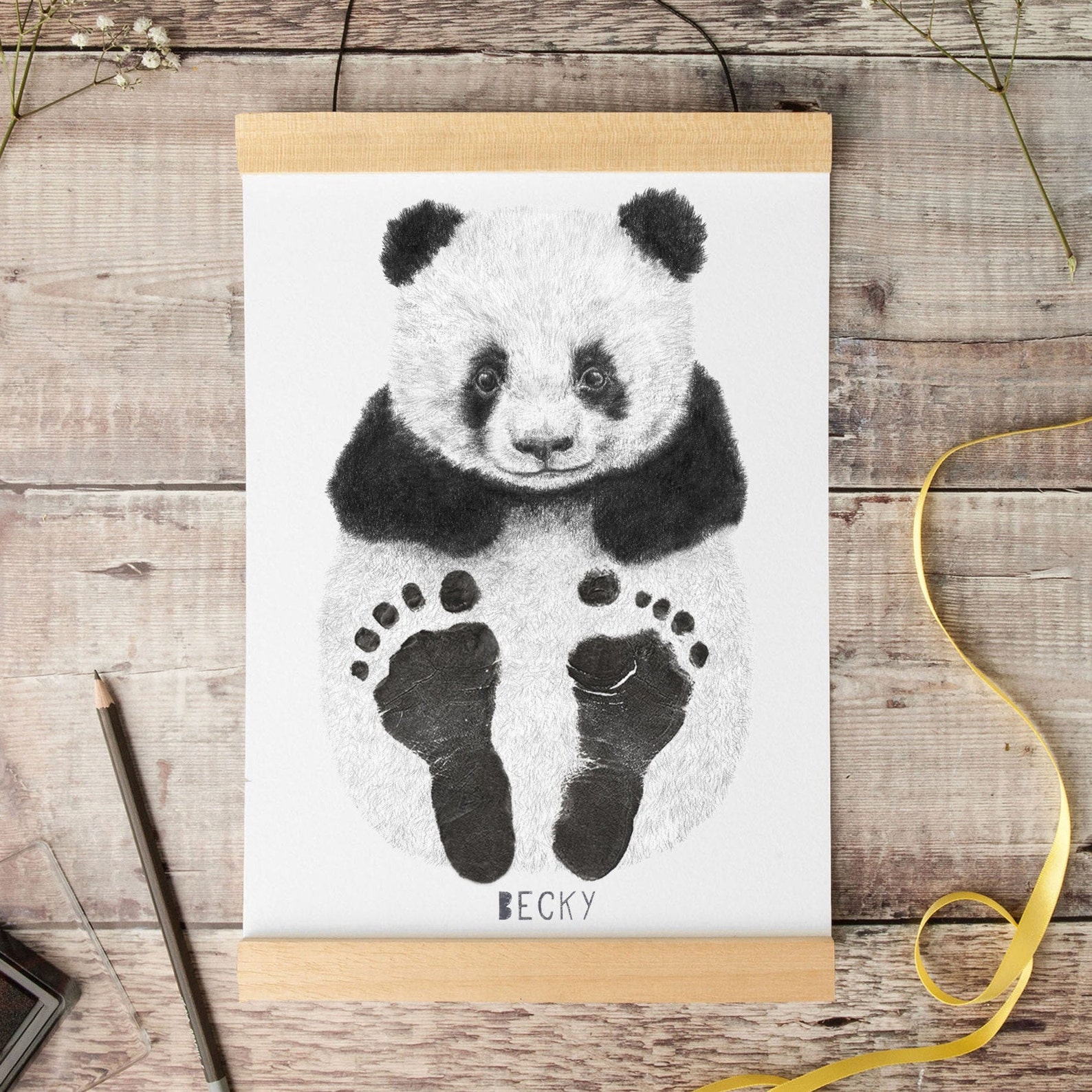 Personalised Baby & Child Panda Footprint Kit Baby Shower - Etsy UK