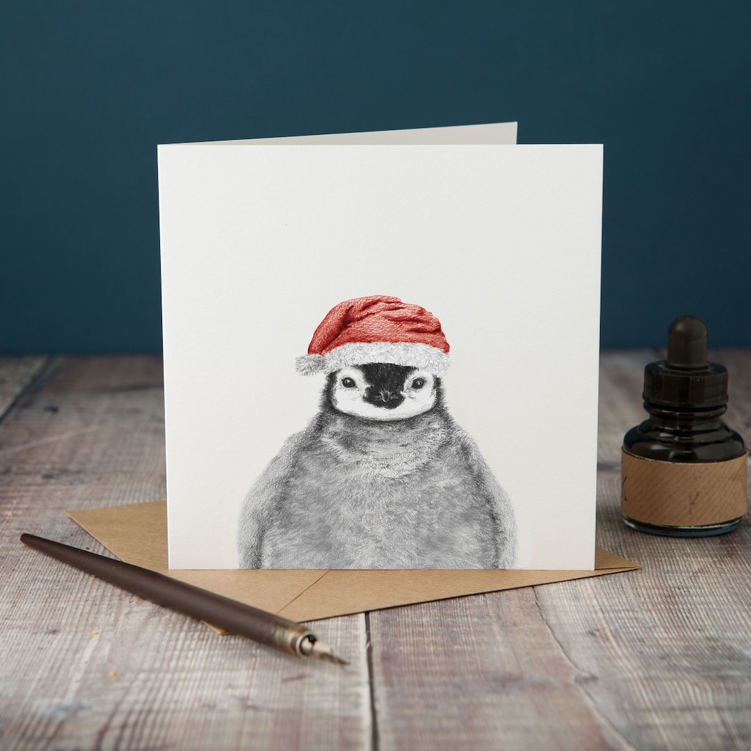 Christmas Peeping Penguin Card, Festive Cute Penguin Christmas Card ...