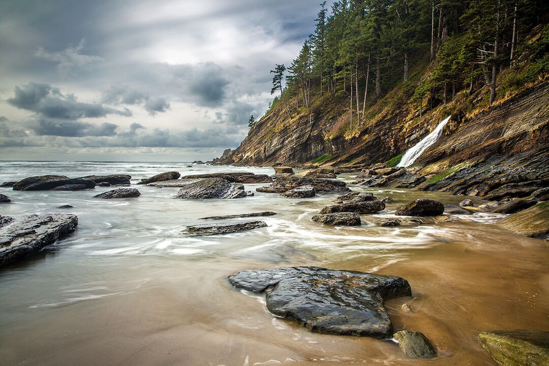 Beach Waterfall Photo | "short Sands Beach" | Oregon Beach Photo ...