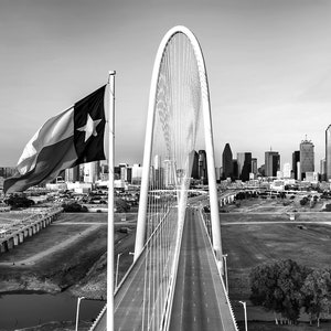 B&W Dallas Skyline Print, Black and White Texas Flag at the Margaret ...