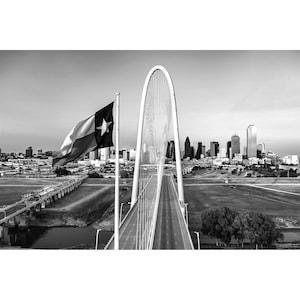 B&W Dallas Skyline Print, Black and White Texas Flag at the Margaret ...