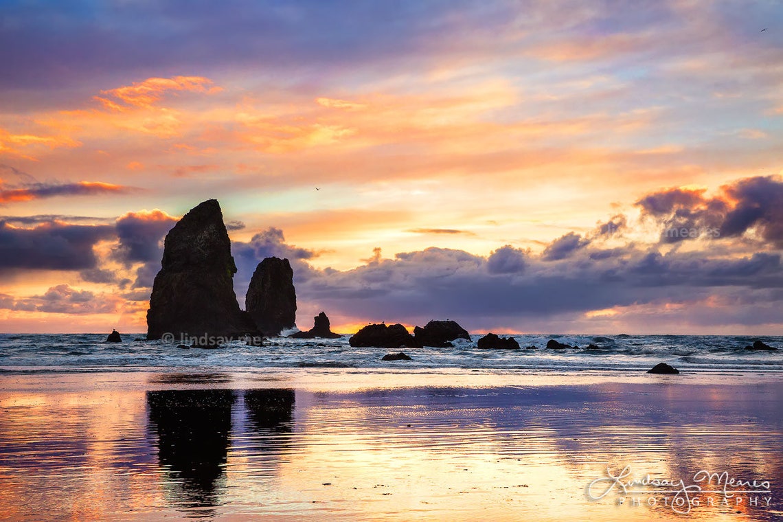 Oregon Beach Photo cannon Beach Reflection | Etsy