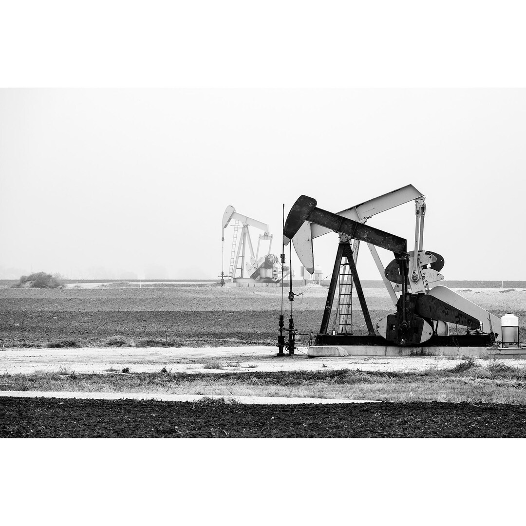 B&W Pump Jack Photography, Foggy Pump Jack View, Black and White ...