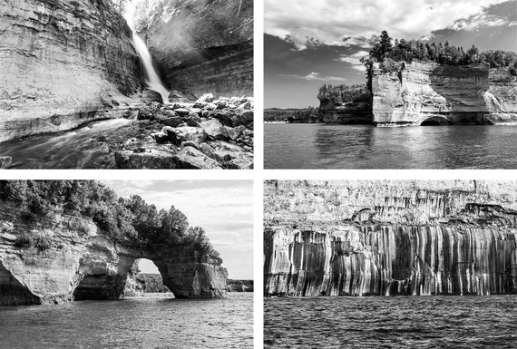 B&W Pictured Rocks Print Set Black and White Views of - Etsy