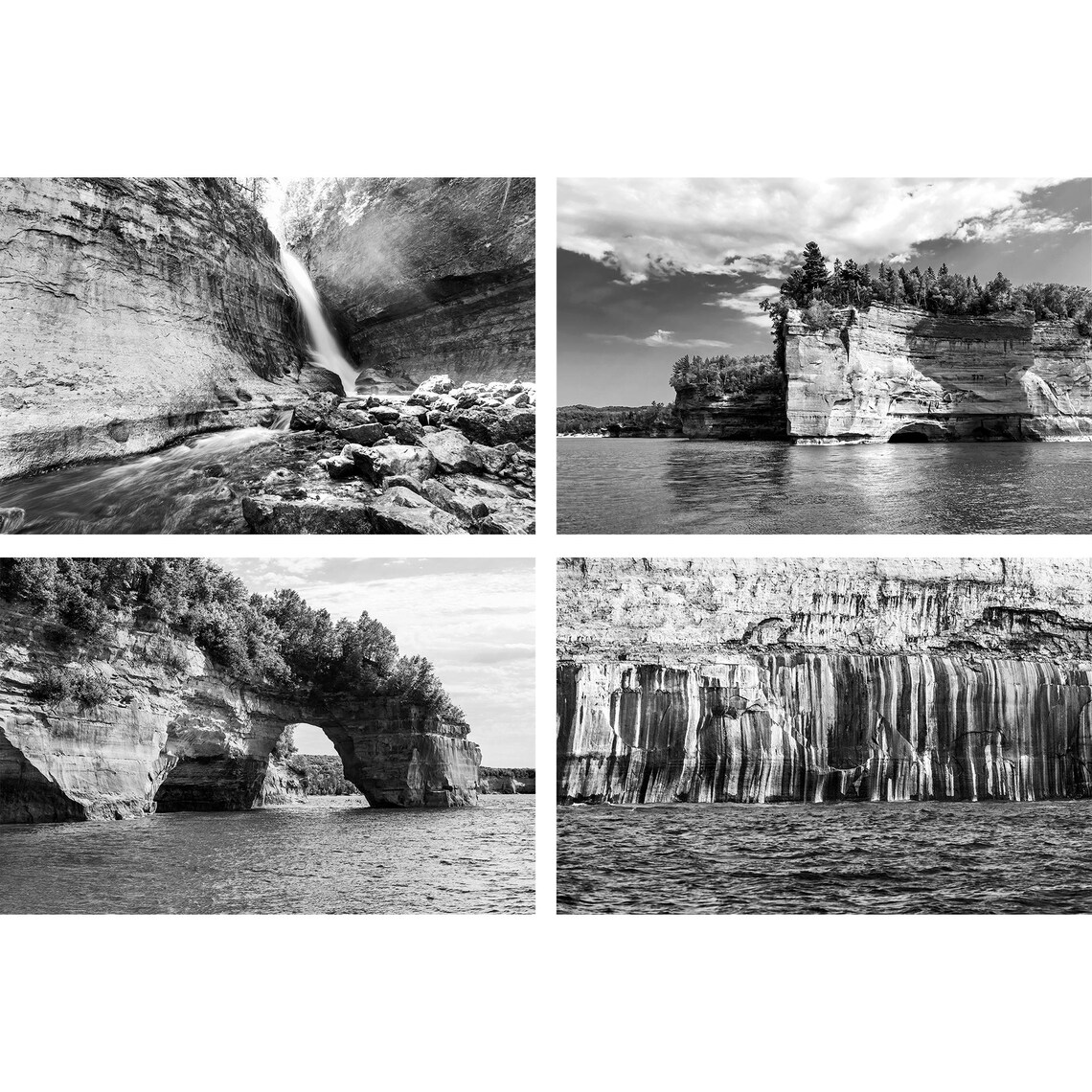 B&W Pictured Rocks Print Set, Black and White Views of Pictured Rocks ...