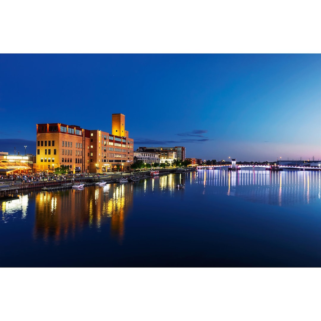 Green Bay Photo, Downtown Green Bay Evening View, Fox River Green Bay ...