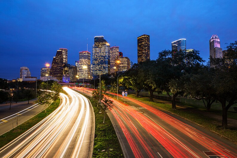Houston Skyline Photo houston Light Trails - Etsy