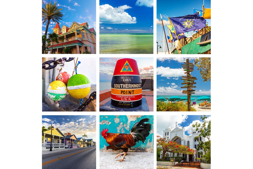 Key West Photo Set, Set of Nine Square Images, Florida Keys Print Set ...