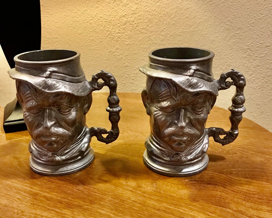 Two Vintage Pewter Toby Mugs/mid Century Tankard/pewter Barware - Etsy