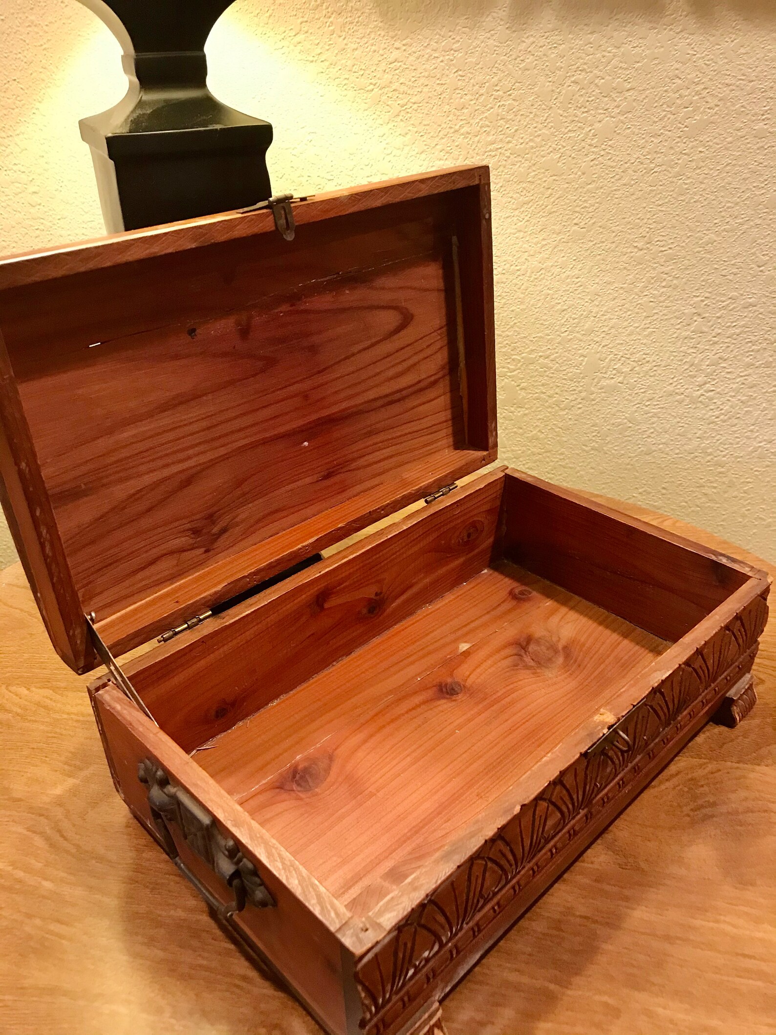 Antique Wooden Carved Treasure Box With Metal Handles - Etsy