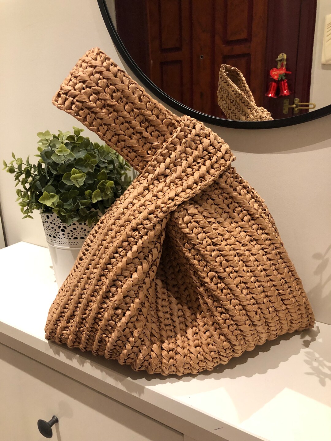 Raffia Knot Handbag, Raffia Knot Bag, Summer Wrist Bag, Handmade ...