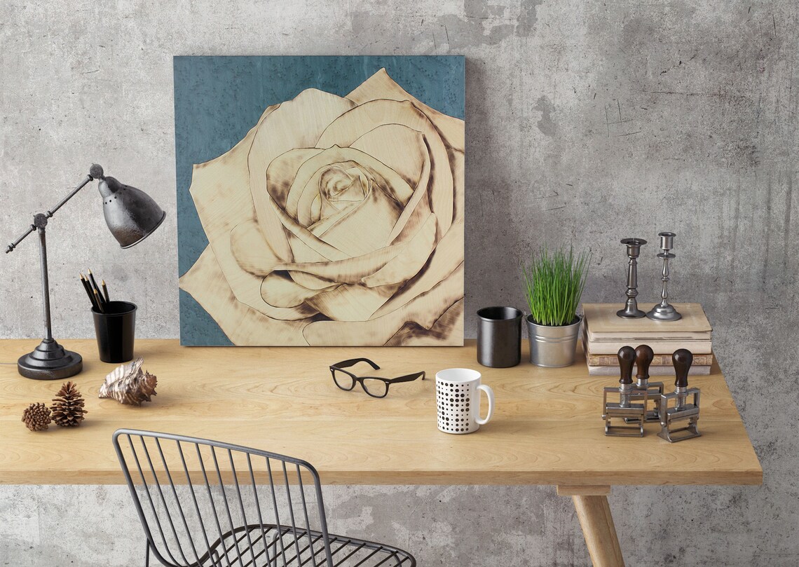 Marquetry White Rose Handmade Intarsia Wood Wall Picture by Laszlo ...