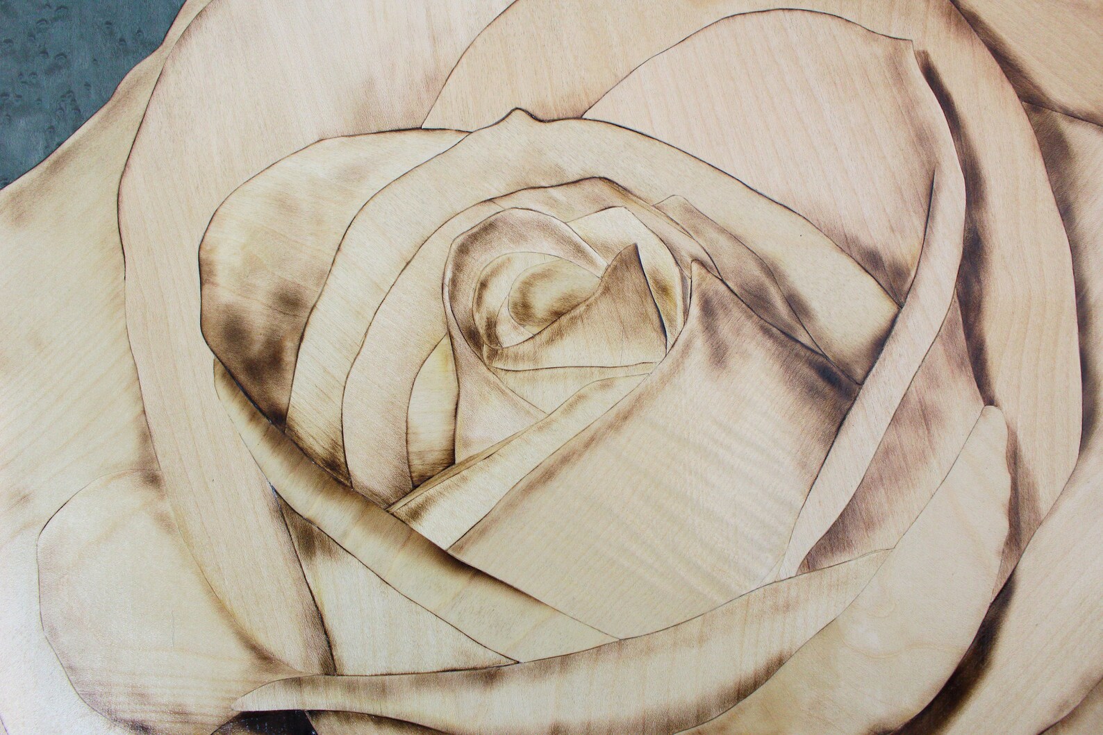 Marquetry White Rose Handmade Intarsia Wood Wall Picture by Laszlo ...