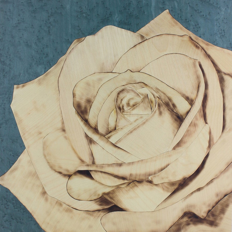 Marquetry White Rose Handmade Intarsia Wood Wall Picture by Laszlo ...