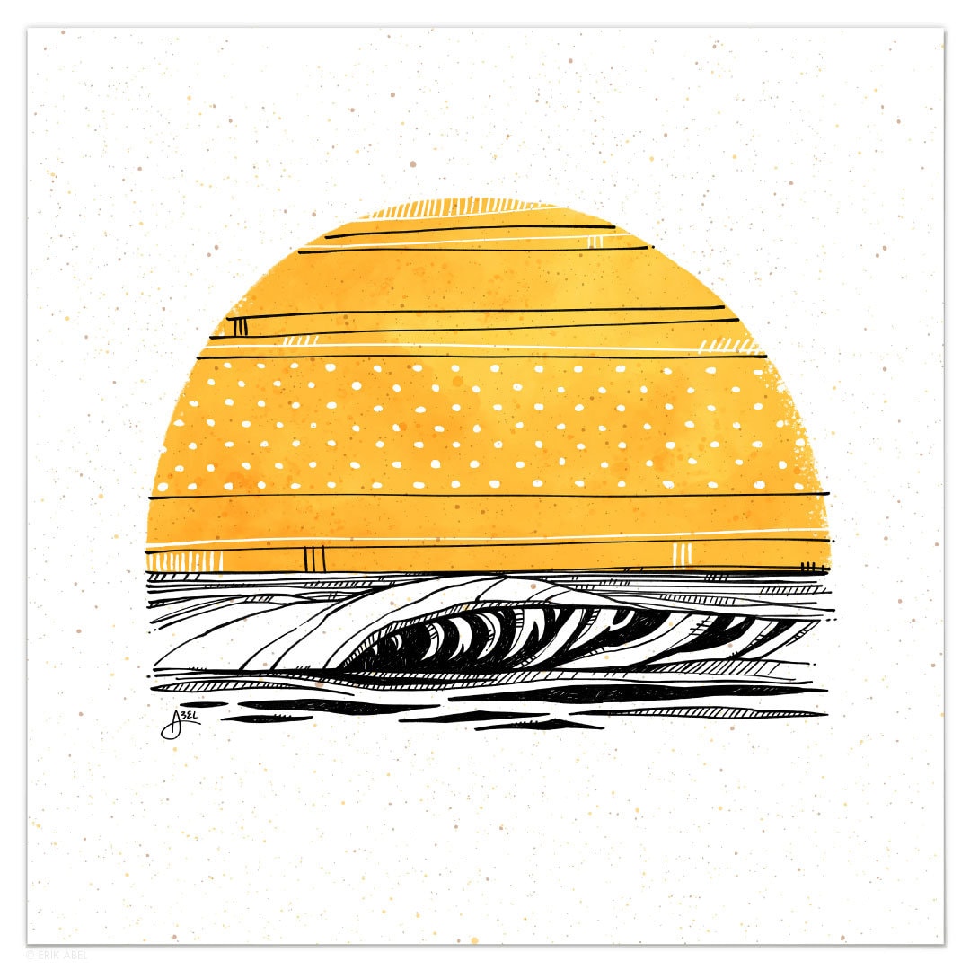 Yellow Sun | Modern Surf Art Print, Abstract Ocean Scene, Square Paper ...