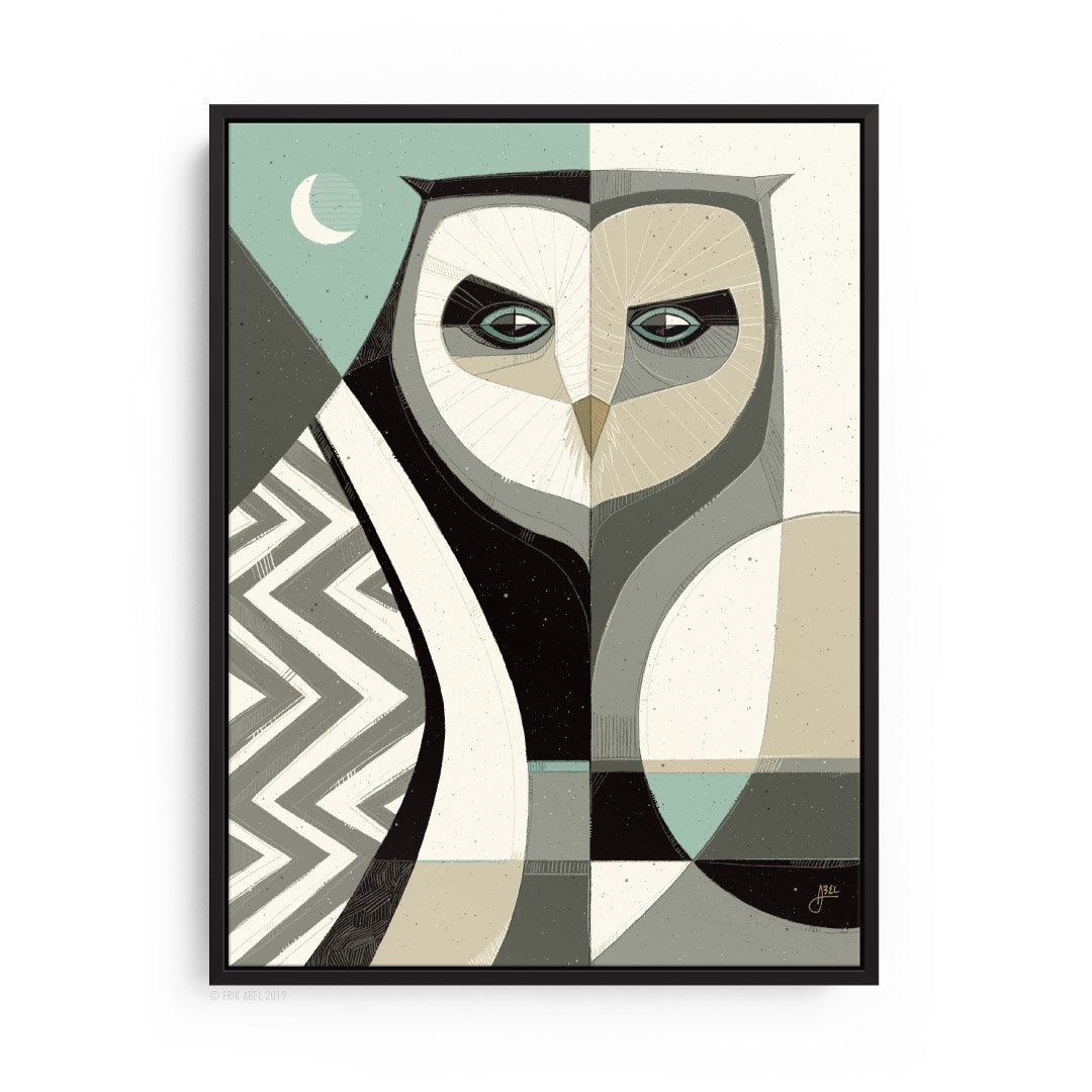 Who? Blue | Contemporary Modern Owl Print in Blue and Gray, Abstract ...