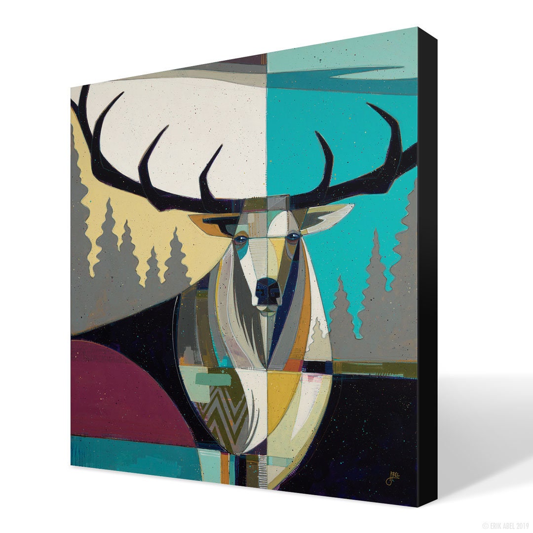 Wapiti 2 Abstract Geometric Elk Canvas Print Pacific | Etsy