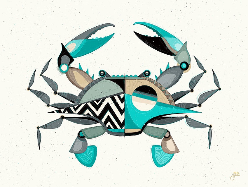 Blue Crabby | Abstract Crab Canvas Print, Contemporary Ocean Fine Art ...