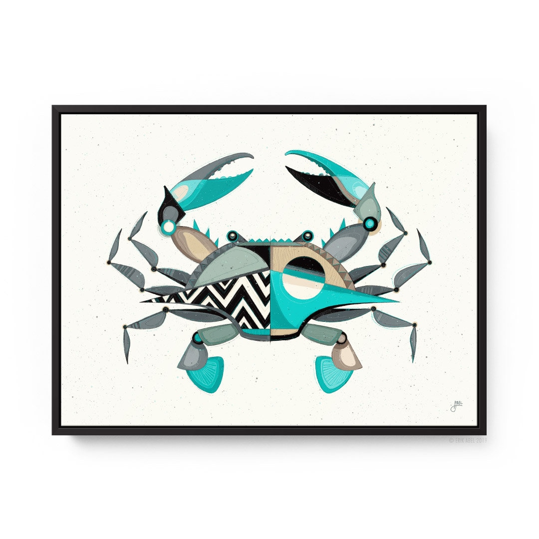 Blue Crabby | Abstract Crab Canvas Print, Contemporary Ocean Fine Art ...
