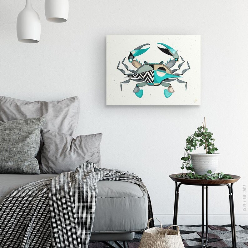 Blue Crabby | Abstract Crab Canvas Print, Contemporary Ocean Fine Art ...