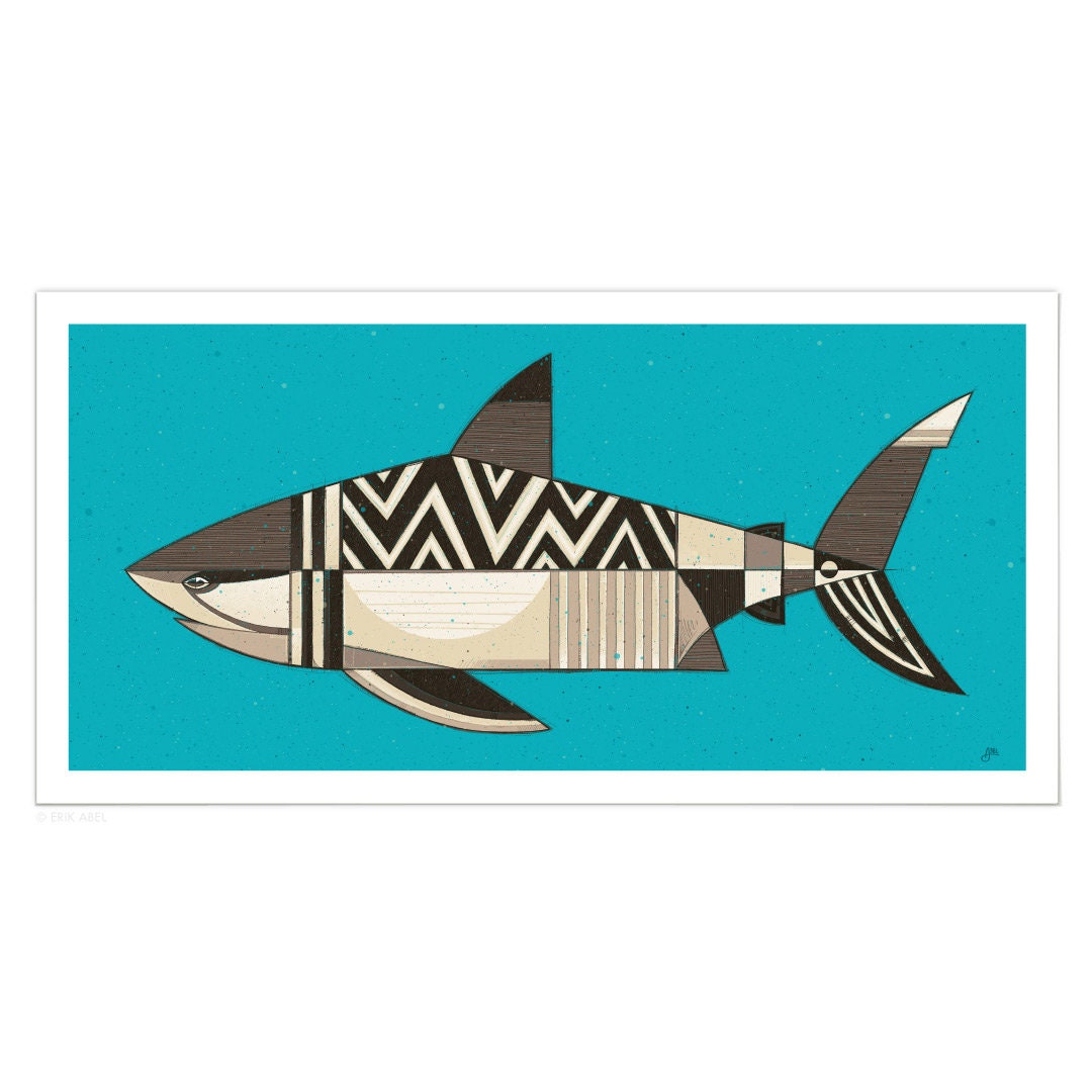 White Shark | Fine Art Paper Print, Abstract Shark Art Print, Shark ...