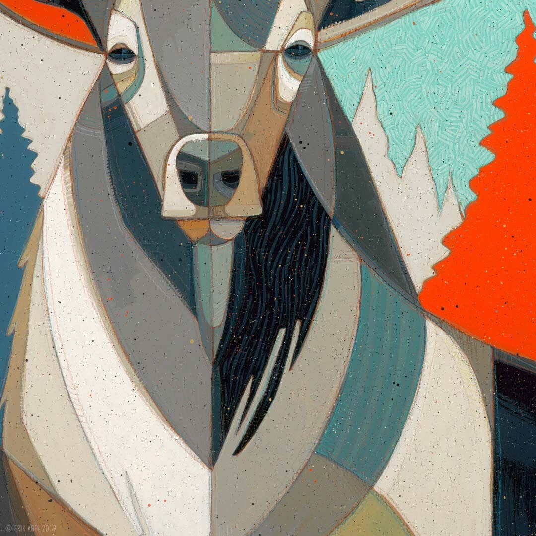 Wapiti | Canvas Fine Art Print, Abstract Elk Art Print, Elk, Modern ...