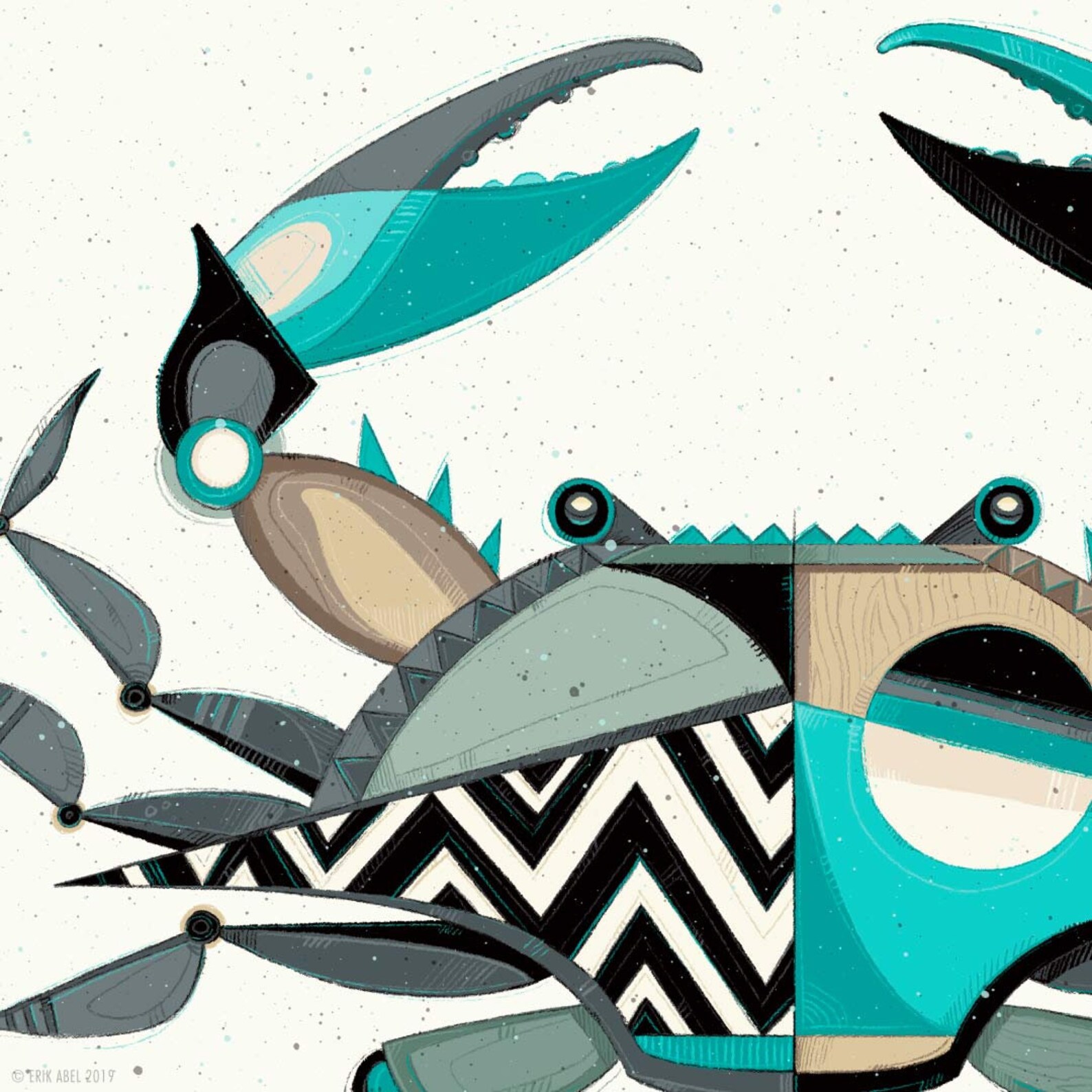 Blue Crabby | Abstract Crab Canvas Print, Contemporary Ocean Fine Art ...