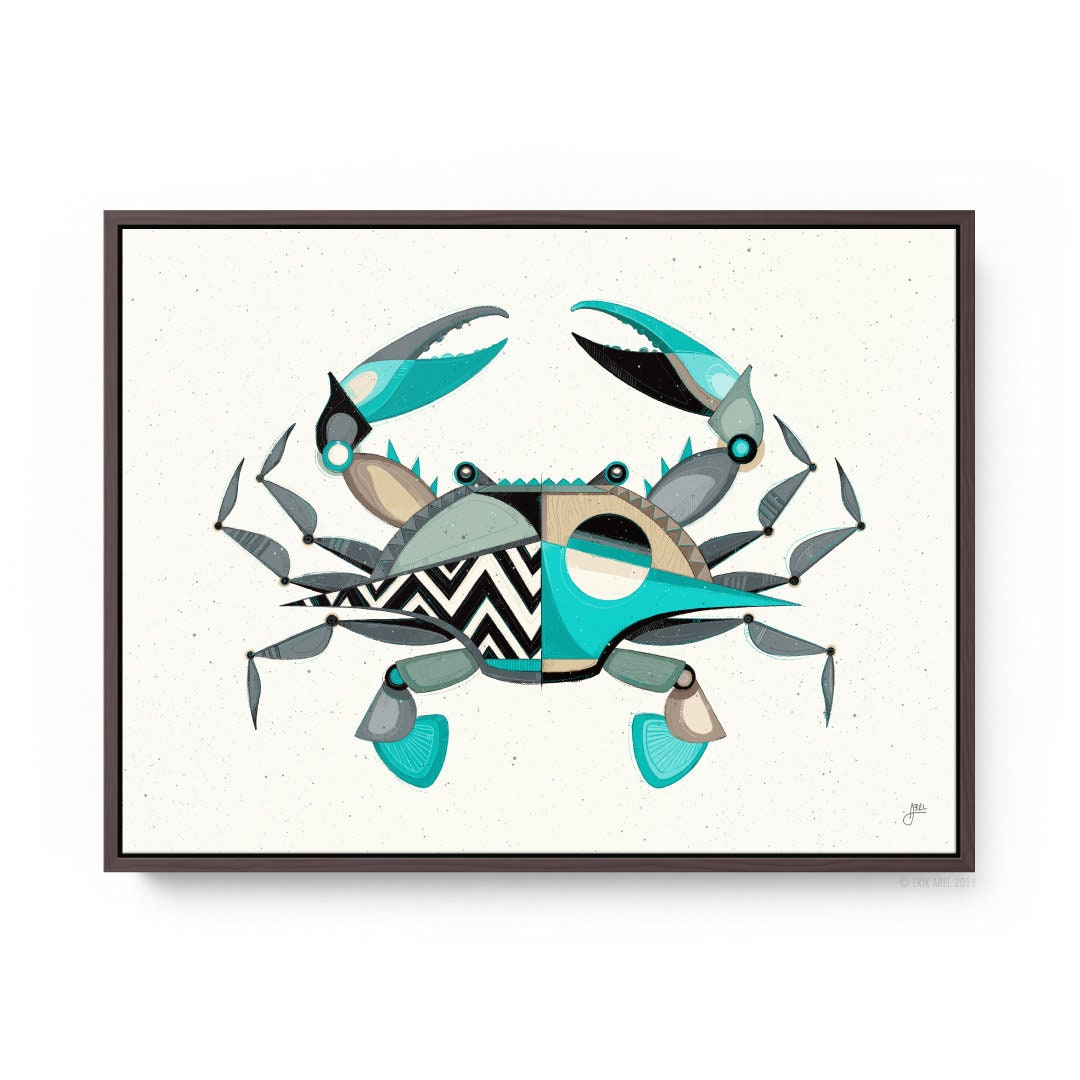 Blue Crabby | Abstract Crab Canvas Print, Contemporary Ocean Fine Art ...
