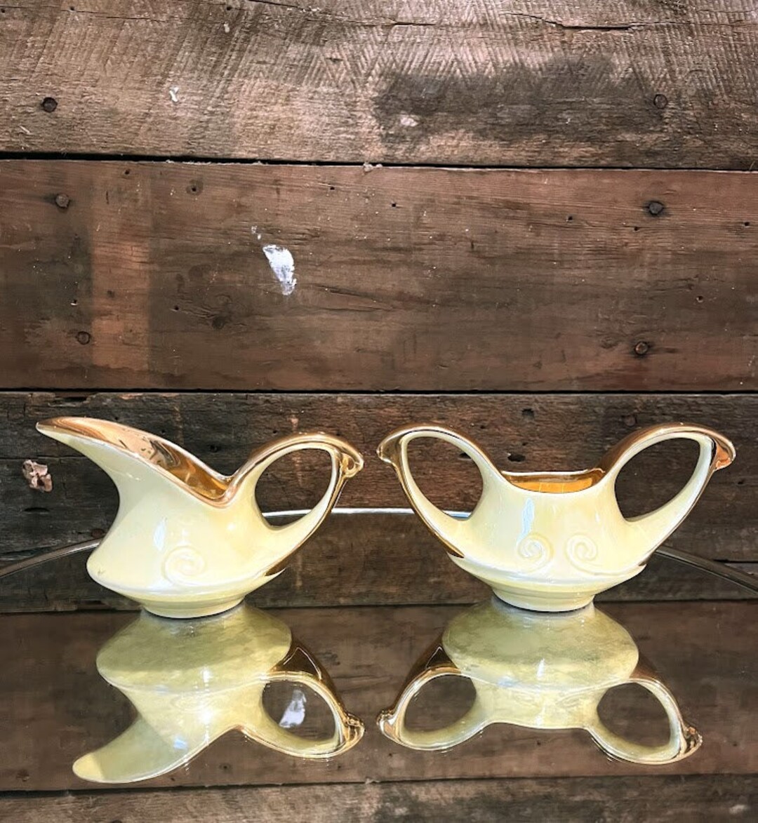 Vintage Aladdin Yellow and Gold Creamer and Sugar Bowl - Etsy