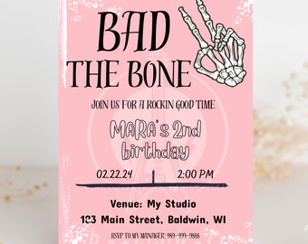 Bad Two the Bone Theme Birthday Party Invitation Digital File - Etsy